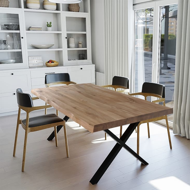 Table à manger 8 places bois de chêne, métal beige Gaspard | Maisons du ...