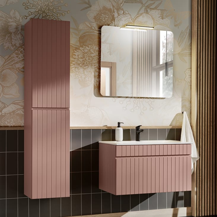 Mobile bagno con lavabo effetto legno rosa 80cm Zelie | Maisons du Monde