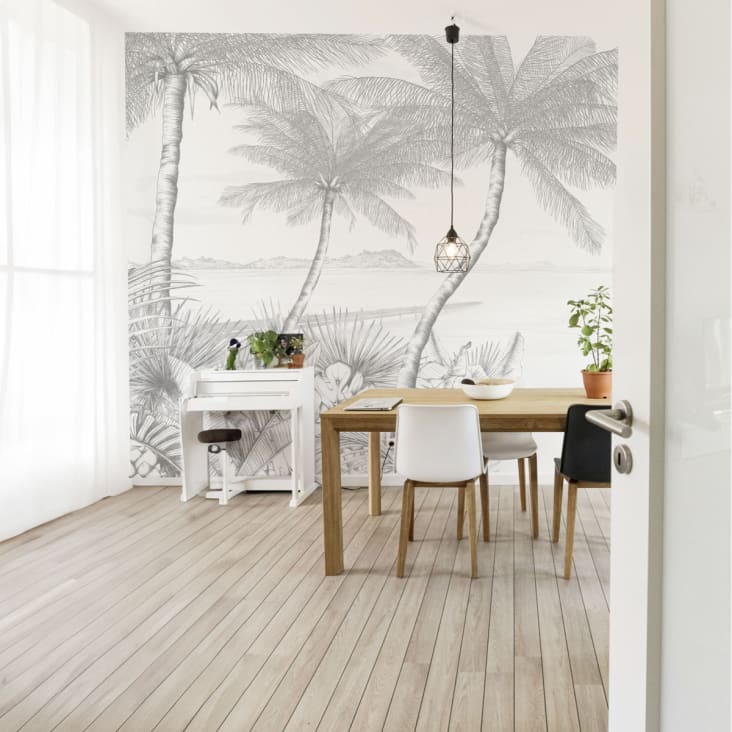 Panorama-Vliestapete tropischer Strand Grau 300x250cm | Maisons du Monde