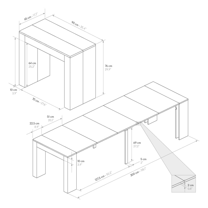 Consolle allungabile in legno, finitura grigio cemento 90×45-90×300 cm ...