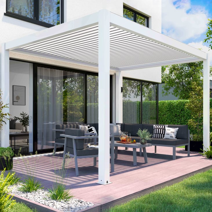 Pérgola bioclimática autoportante motorizada de aluminio 3x4 m blanco ...