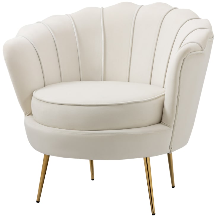 Poltrona di design stile vintage imbottita in velluto crema Homcom ...