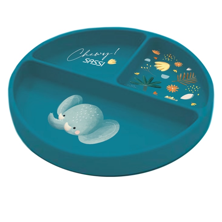 Assiette en silicone éléphant en silicone bleu 18x3,4 cm | Maisons du Monde