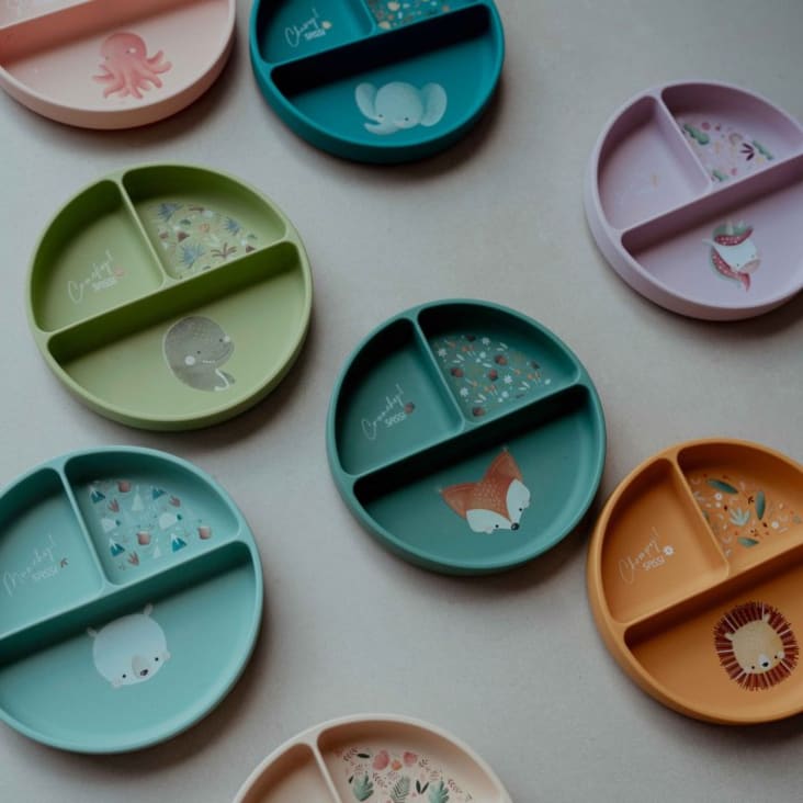 Assiette en silicone paresseux en silicone beige 18x3,4 cm Animaux ...