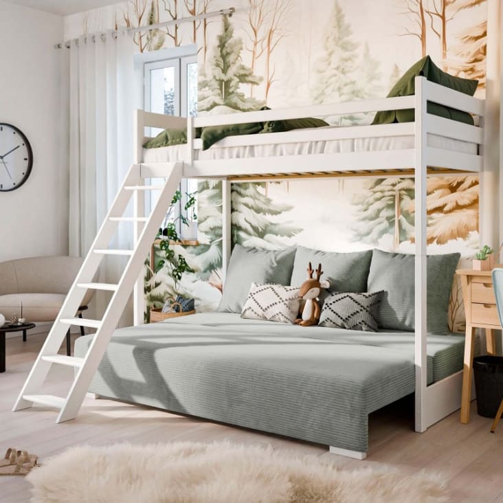 Litera-sofá madera blanco 170x208x96/140cm Vidia | Maisons du Monde