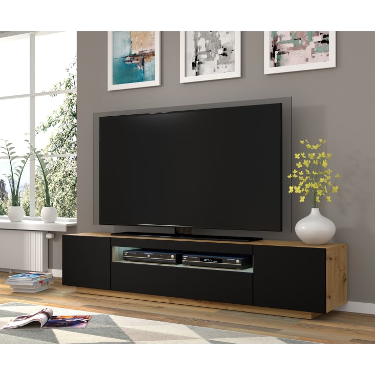 Mueble para TV efecto madera Crema y Negro LED AURA LED | Maisons du Monde