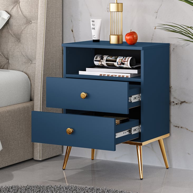 Mesita de noche 2 cajones estratificado azul Thalia | Maisons du Monde