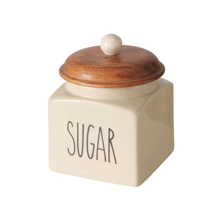Boîte à sucre en céramique et bois 11.5x11.5x14cm | Maisons du Monde