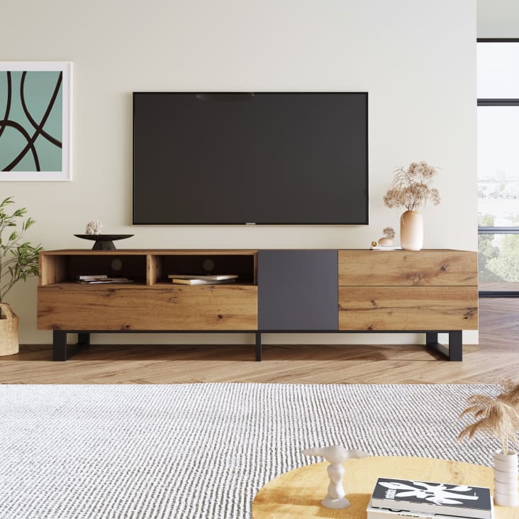 Mueble para tv moderno en bloques de color con vetas de madera y gris ...