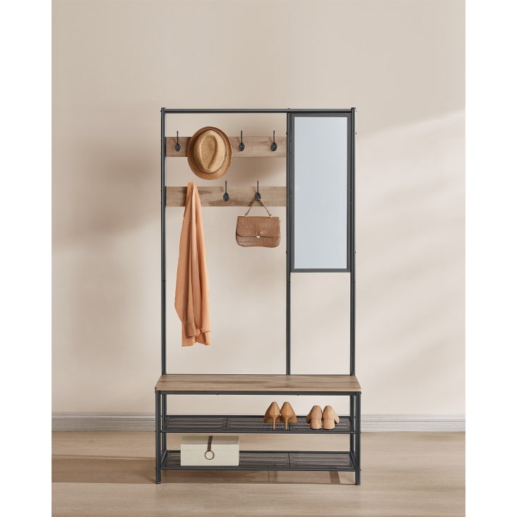 Meuble d'entrée avec crochets marron camel noir d'encre | Maisons du Monde