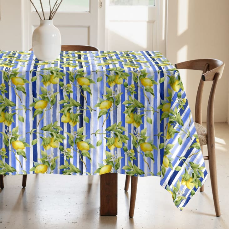 Nappe enduite anti-taches en 100% coton bleu 200x155 cm Lemon | Maisons ...