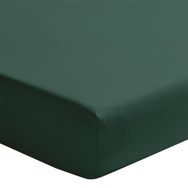 Drap housse uni en percale de coton vert forêt 180x200 Première ...