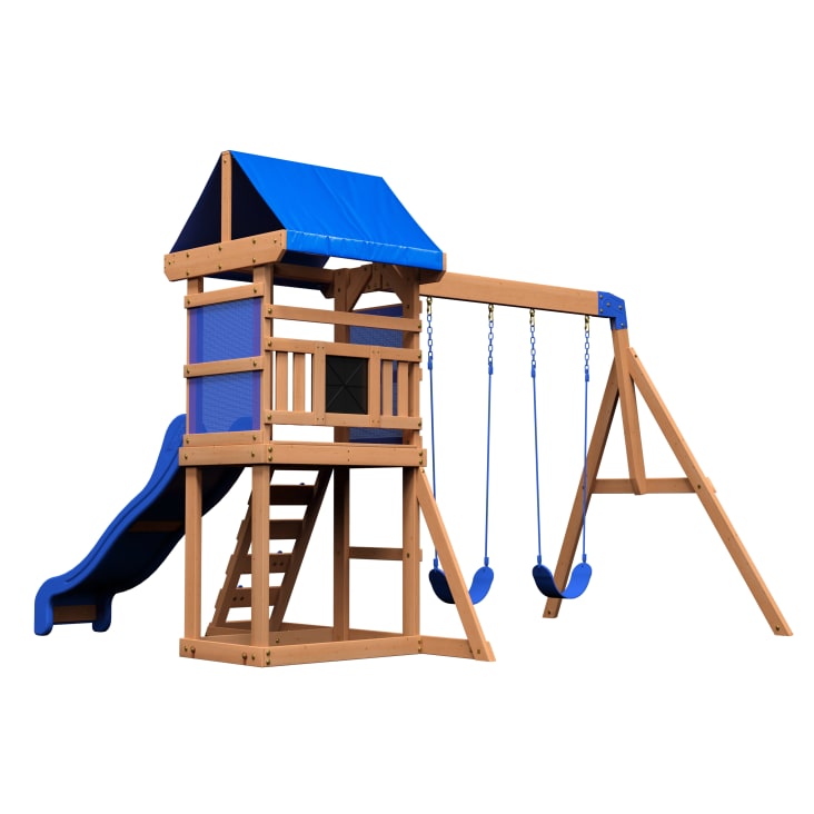 Parco giochi con arrampicata in legno con scivolo, altalene Aurora ...