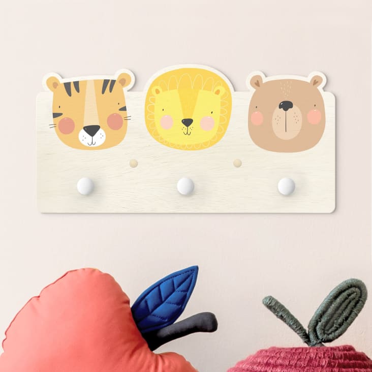 Kindergarderobe Holz - Süßer Zoo - Tiger Löwe und Bär, grün 40 x 20 cm ...