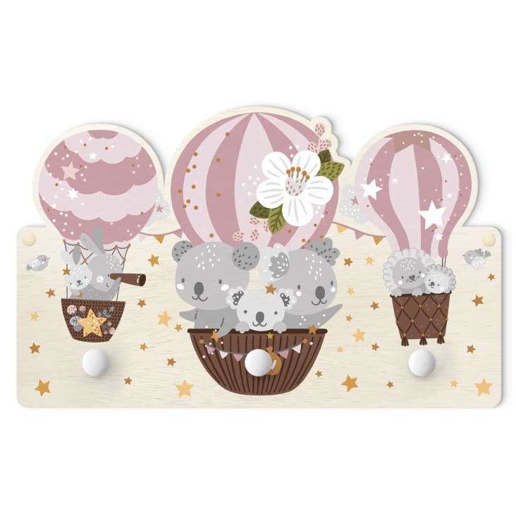 Kindergarderobe Holz - Tiere in Ballons Wolken Sterne, rosa 40 x 25 cm ...