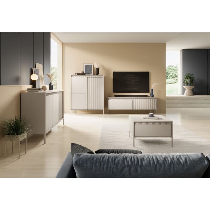 TV-Lowboard mit geriffelter Front, beige, 153 cm Falsetto | Maisons du ...