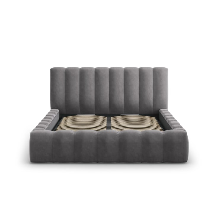 Bett mit Bettkasten und Kopfteil aus Samt, grau Ludivine | Maisons du Monde
