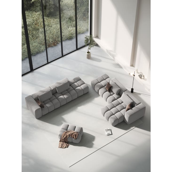 Divano angolare modulare 4 posti in tessuto strutturato beige scuro ...