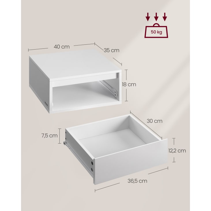 Table de chevet suspendue 35 x 40 x 18 cm blanc nuage | Maisons du Monde