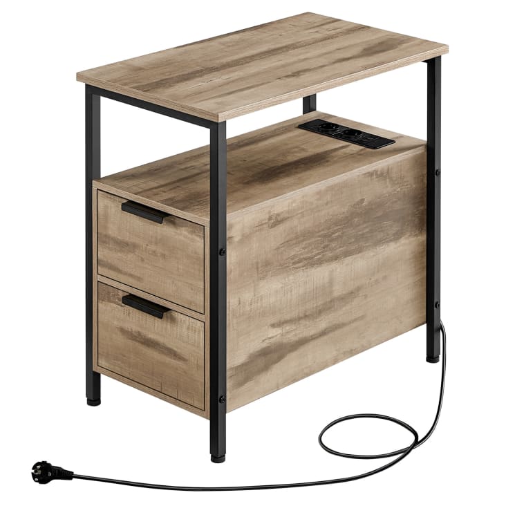 Table d'appoint avec multiprise 2 tiroirs marron camel noir d'encre ...