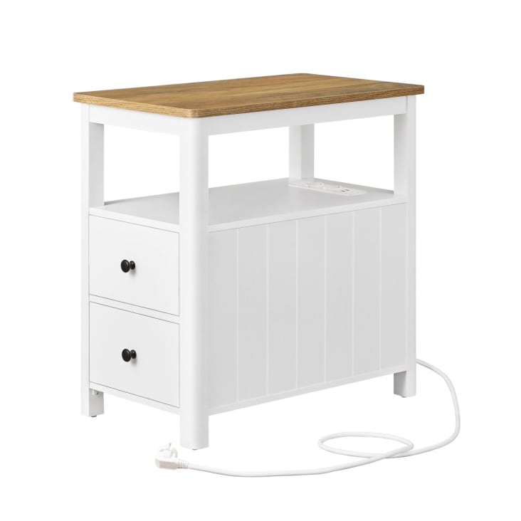 Table d’appoint avec multiprise 2 tiroirs effet bois blanc | Maisons du ...