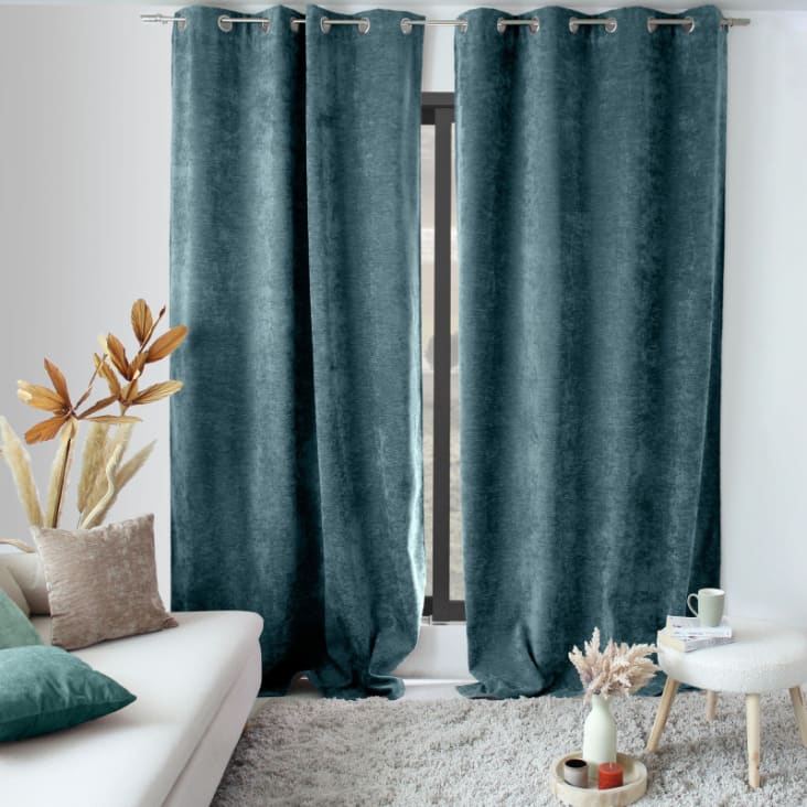 Rideau thermique en velours tramé bleu canard 140x260cm | Maisons du Monde