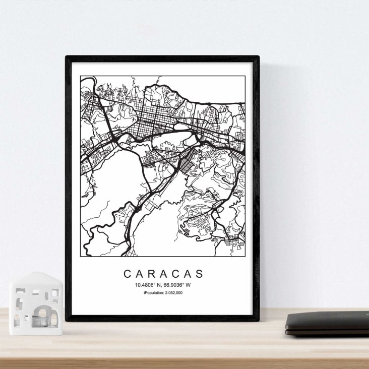 Cuadro, impresión en papel, marco negro, a3 Mapa caracas | Maisons du Monde
