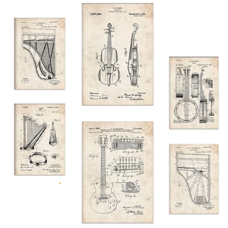 Set de 6 laminas, impresión en papel, sin marcos, a3 & a4 Instrumentos ...