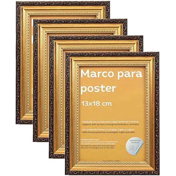 Set de 4 marcos, madera de ingeniería, marco oro, 13x18 cm Oro ...