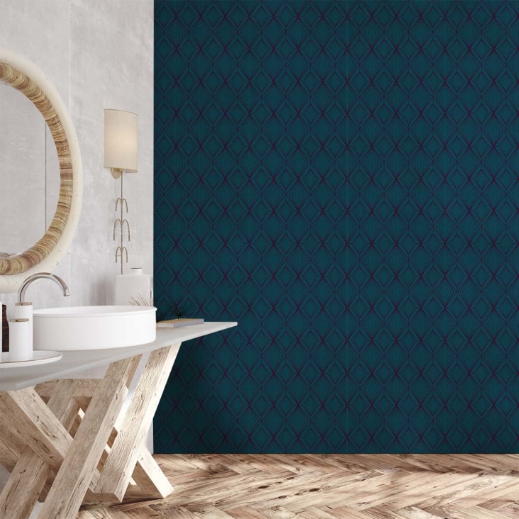 Papel pintado art decó rombo azul turquesa 52x1000cm | Maisons du Monde