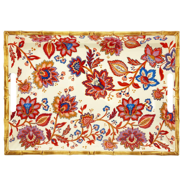 Grand plateau en melamine à poignées imprimé fleurs indiennes 55 cm ...