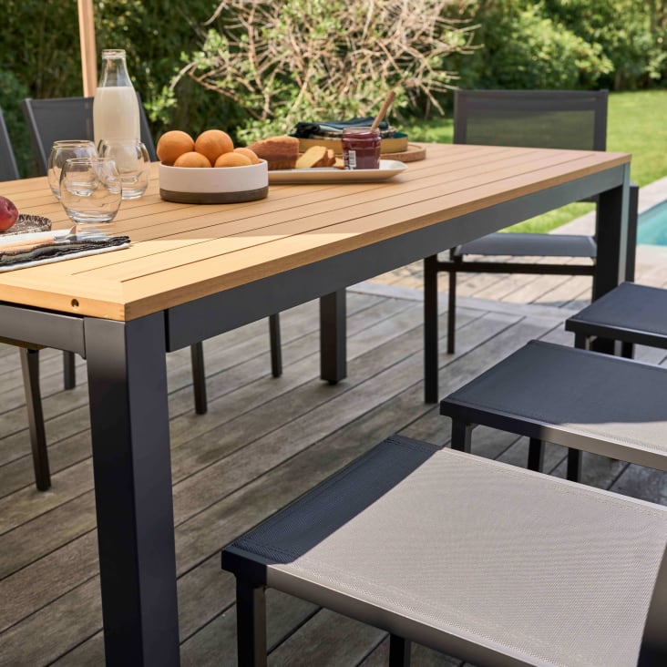 Table de terrasse rectangulaire extensible 180/240 cm bois et noir ...