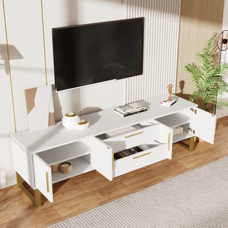 Mobile TV bianco lucido, anta con texture incisa 170*40*53cm | Maisons du Monde