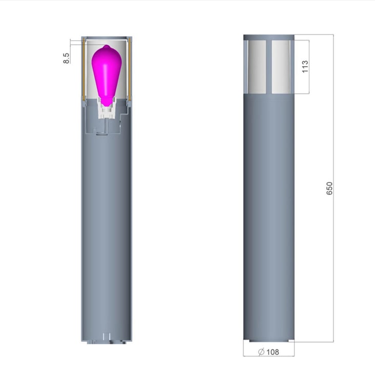 Lampione LED tondo E27 IP65 giardino diffusore fumè Metal Grigio 65cm ...