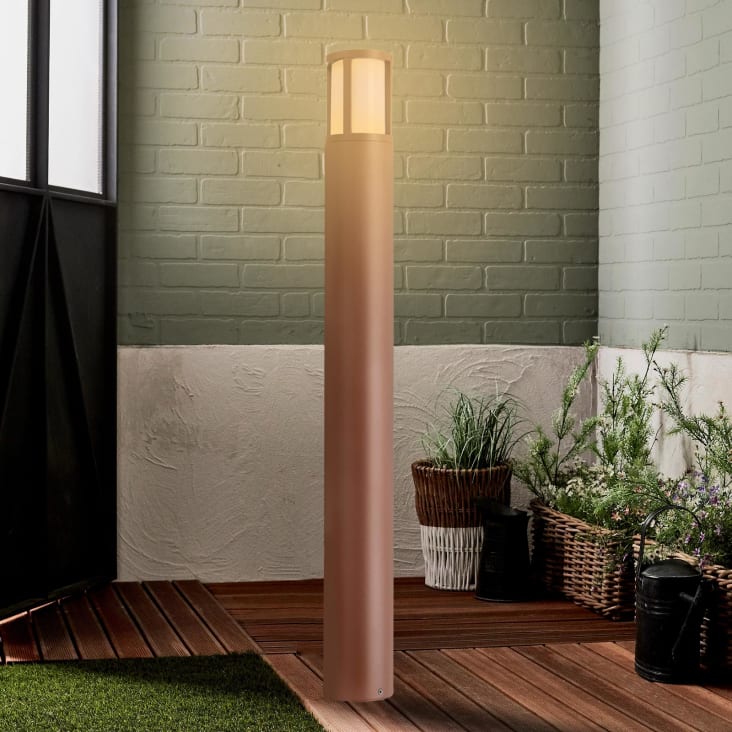 Lampione LED tondo E27 IP65 viale diffusore fumè Metal Corten 100cm ...