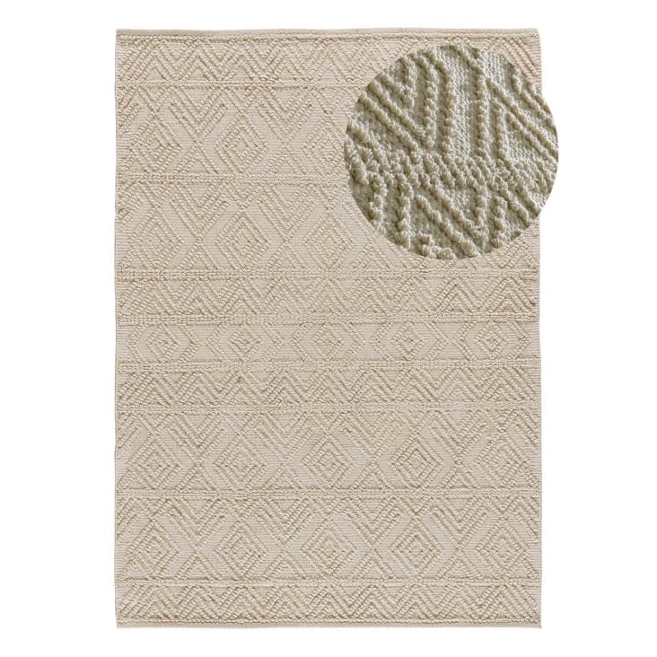 Ethnoteppich mit beigem Relief aus recycelter Baumwolle, 60X90 cm Pamuk | Maisons du Monde