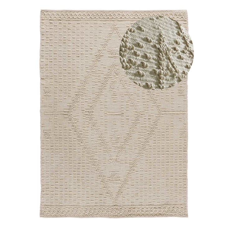 Tapis ethnique en coton recyclé à relief beige, 60X90 cm Pamuk | Maisons du Monde