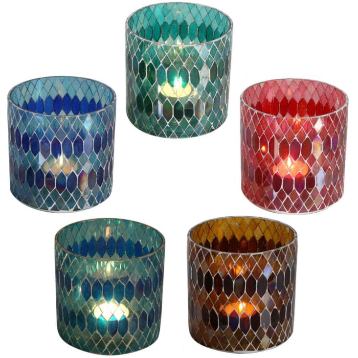 5er Set Windlichter aus Glas, H 10,5 cm, Bunt | Maisons du Monde