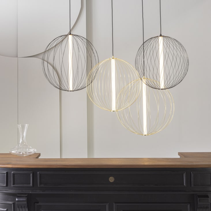 Lustre en métal noir et globe en verre D50 cm Atome | Maisons du Monde