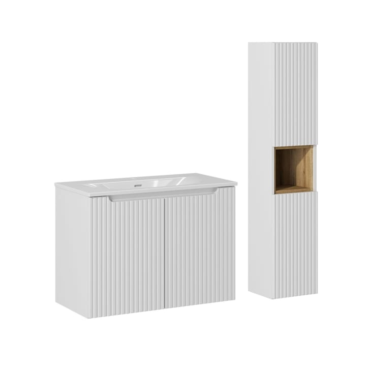 Set di mobili da bagno con lavabo effetto legno bianco 80cm Riva ...