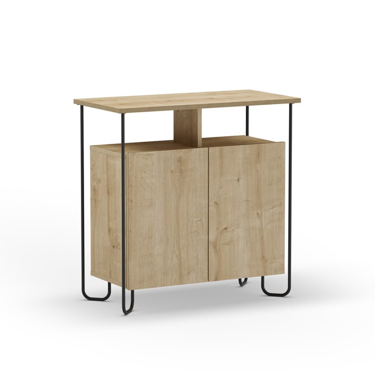 Petit buffet 2 portes décor chêne et pieds en métal - L80 cm Dilly ...