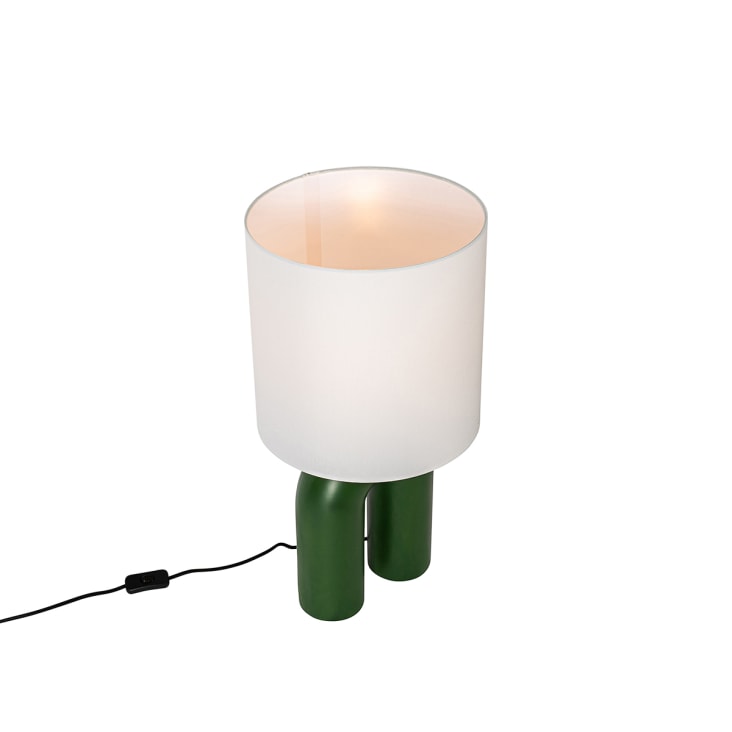 Lampe de table design verte abat-jour en lin blanc Lotti | Maisons du Monde