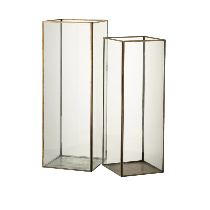 Set 2 portavelas vidrio-metal bronce 22x59 cm | Maisons du Monde