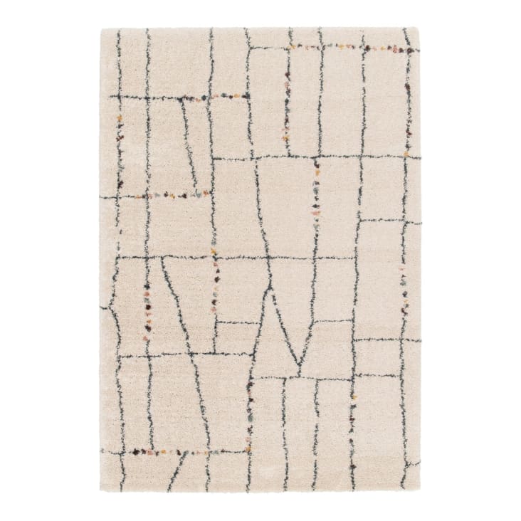Tapis shaggy épais et doux facile à entretenir beige 120 x 170 Teleia | Maisons du Monde