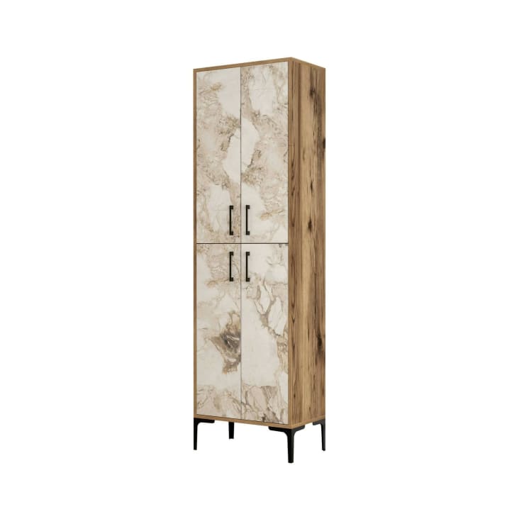 Grande armoire polyvalente effet bois beige, marbre blanc 60x35 cm ...