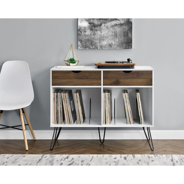 Mueble para vinilos con 2 cajones en efecto madera blanca Concord ...