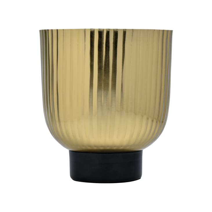 Set de 2 cache-pots décoratifs rainurés en métal doré et noir H21 ...