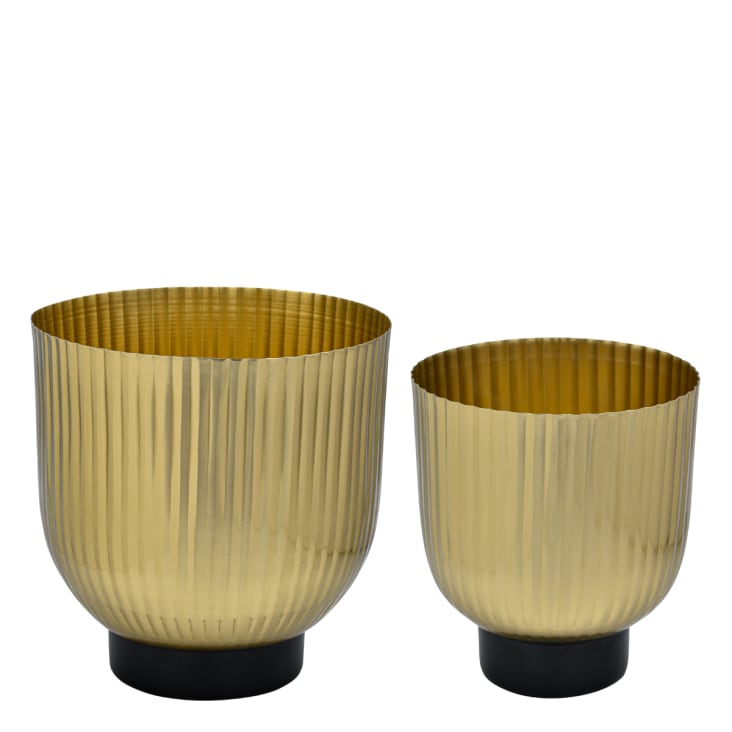Set de 2 cache-pots décoratifs rainurés en métal doré et noir H21 ...