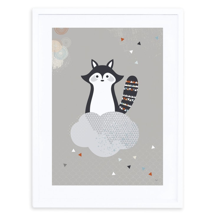 Affiche raton laveur et nuage 30 x 40 cm Maki & kitsune | Maisons du Monde