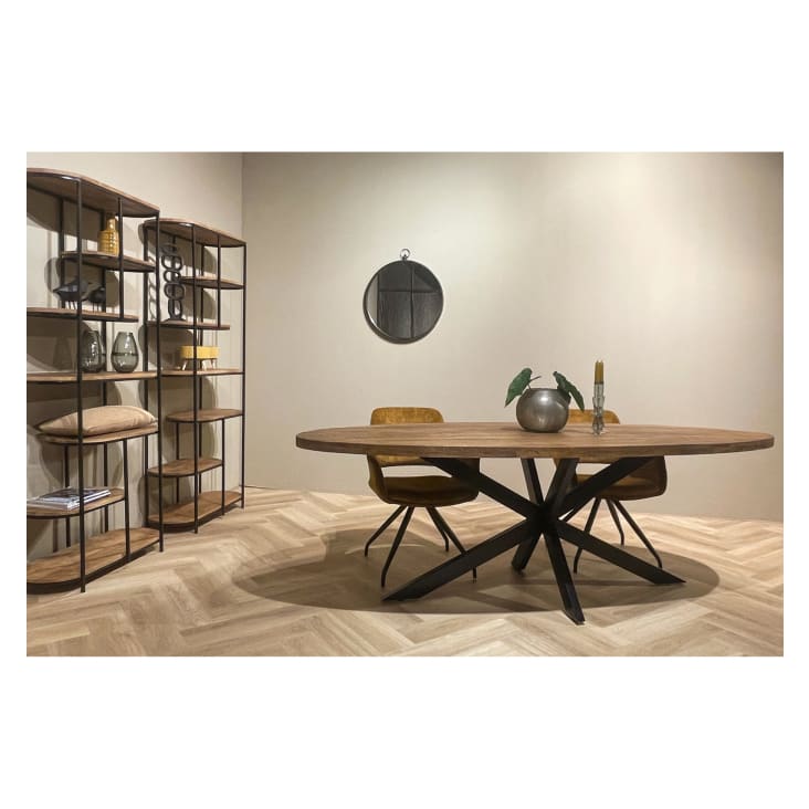 Table à manger Ovale 8/10 p L.210 cm, Manguier et métal noir Bari | Maisons du Monde